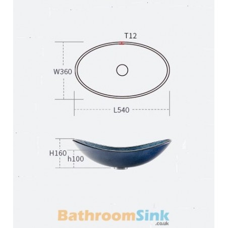 Boat Shape Blue Grey Tempered Glass Bathroom Sink And Tap Set