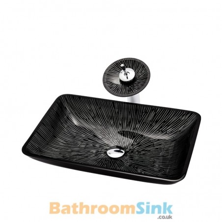 Modern Rectangle Black Strips Pattern Bathroom Tempered Glass ...