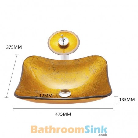 Rectangle Gold Yellow Tempered Glass Bathroom Sink Countertop Basin ...